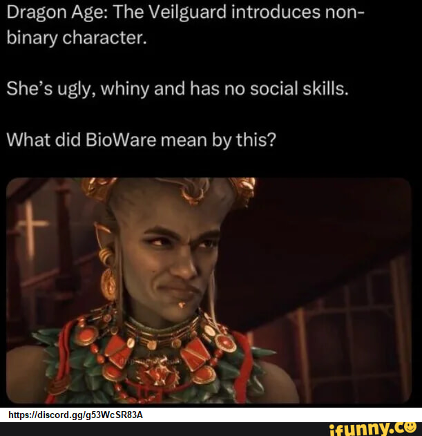 Dragon Age: The Veilguard introduces non- binary character. She's ugly ...