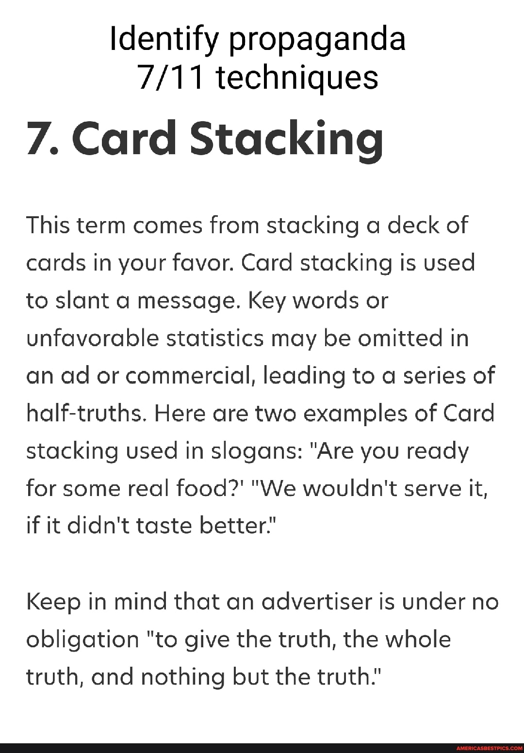 Card Stacking Examples