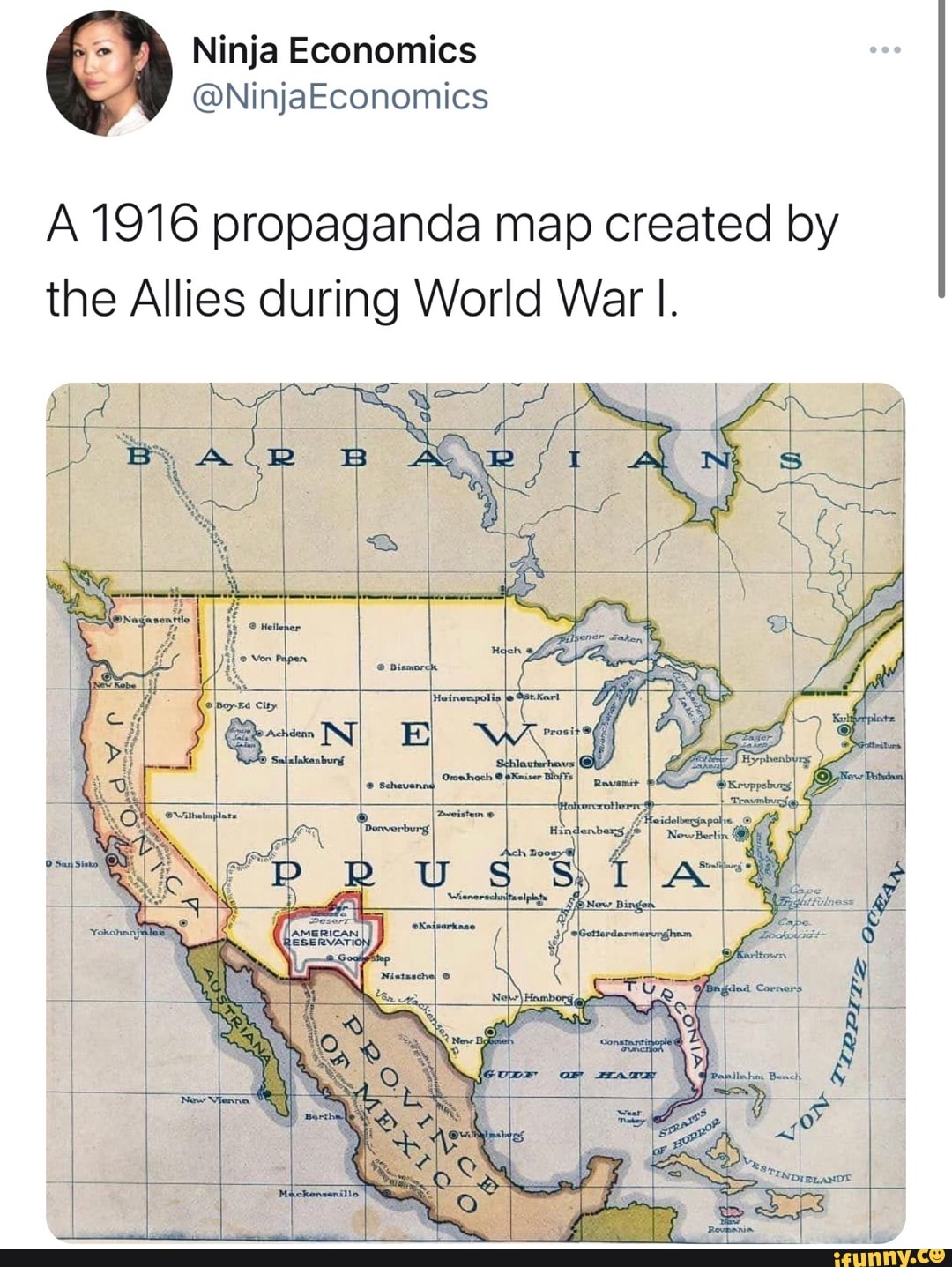 A 1916 propaganda map created by the Allies during World War I. - iFunny