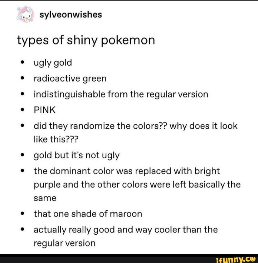 Sylveonwishes types of shiny pokemon ugly gold radioactive green ...