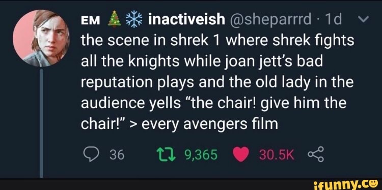 EM 2 the scene in shrek 1 where shrek fights all the knights while joan ...