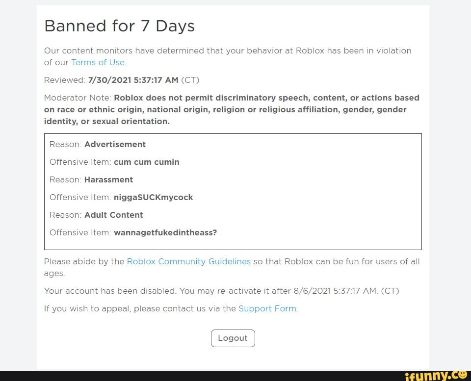 Banned for 7 Days Our content monitors have determined that your ...