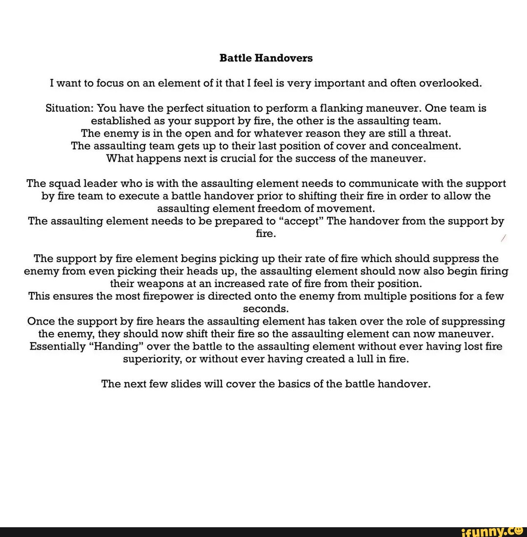 Battle Handovers I want to focus on an element of it that I feel is ...