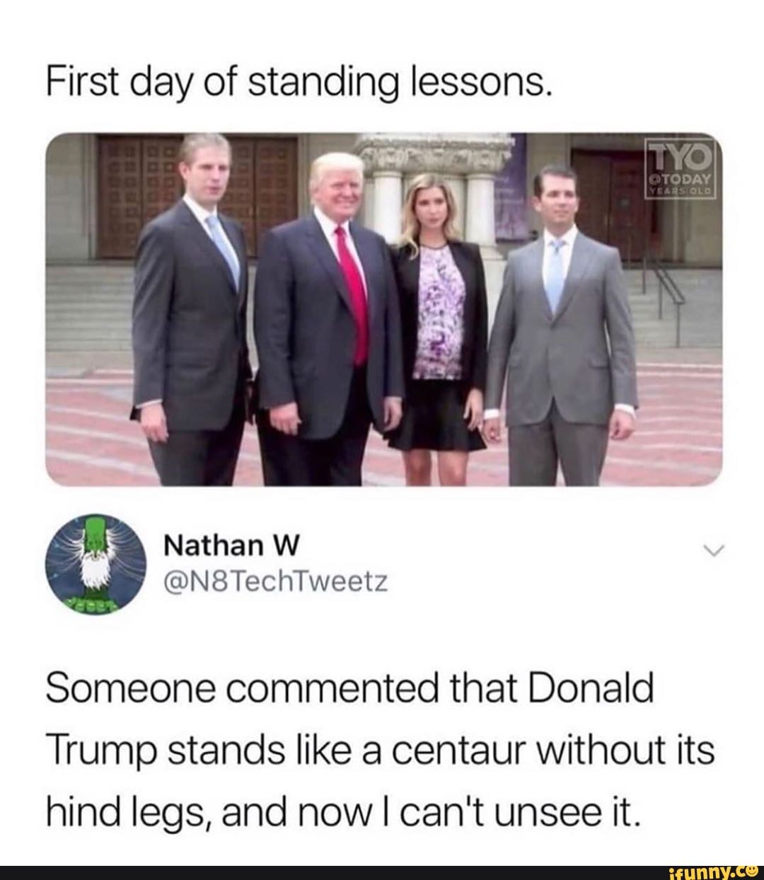 First day of standing lessons. Someone commented that Donald Trump ...