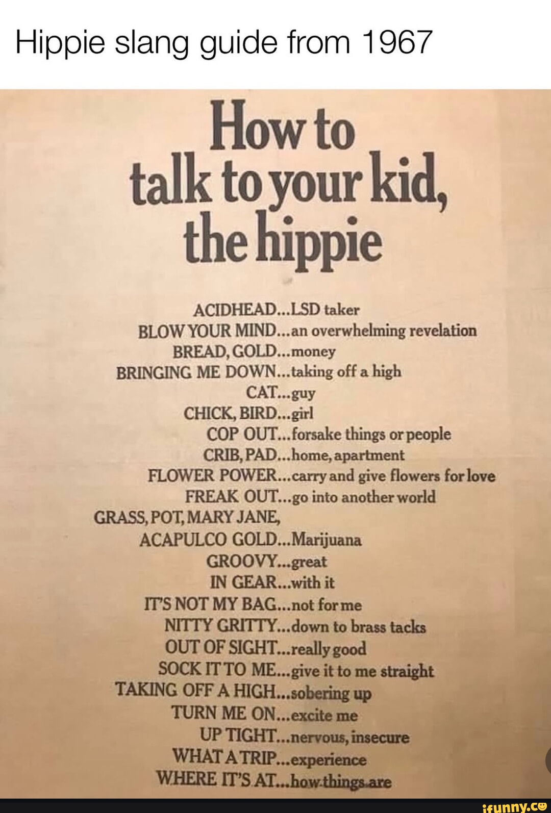 Hippie slang guide from 1967 How to talk to your kid, the hi ACIDHEAD ...
