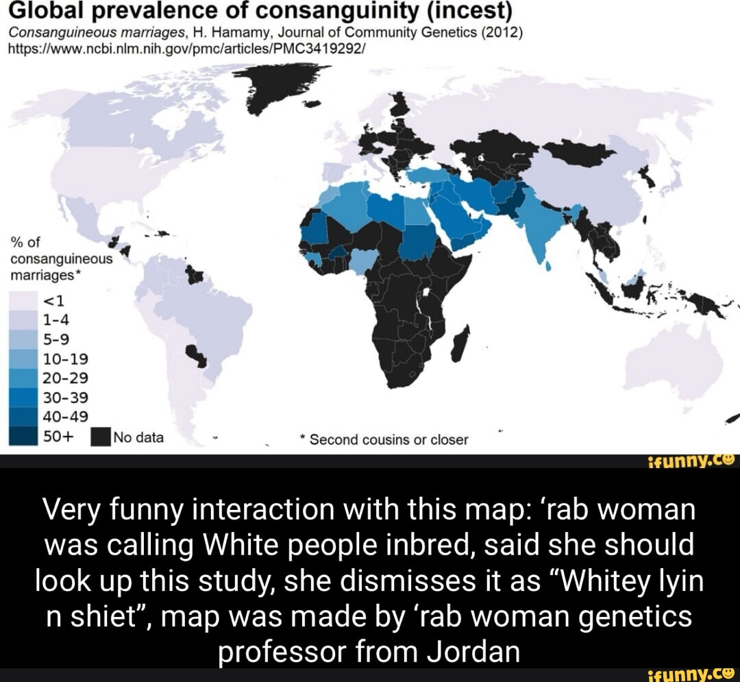 Global prevalence of consanguinity (incest) Consanguineous marriages, H ...