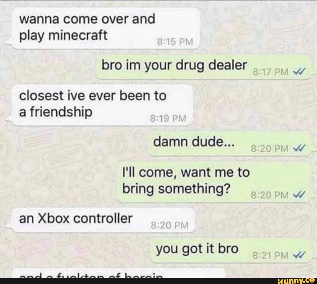 Wanna come over and play minecraft bro im your drug dealer closest ive ...