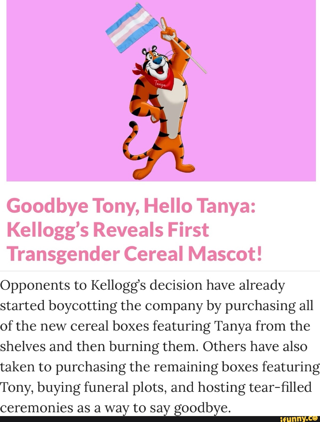 Goodbye Tony, Hello Tanya: Kellogg's Reveals First Transgender Cereal ...