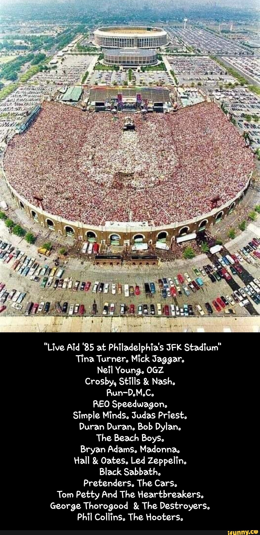"Live Aid '85 at Philadelphia's JFK Stadium" Tina Turner, Mick Jaggar ...