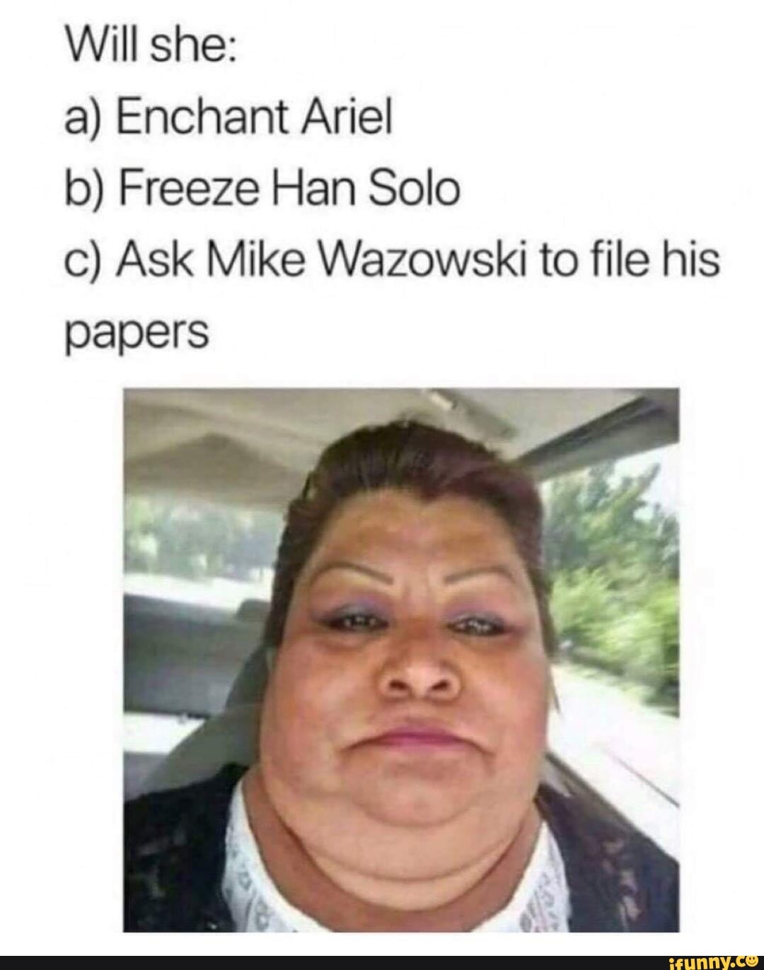Will she: a) Enchant Ariel b) Freeze Han Solo 0) Ask Mike Wazowski to ...