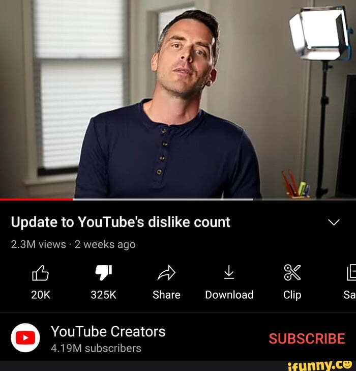 Update to YouTube's dislike count 2.3M views 2 weeks ago o FF A *K 325K ...