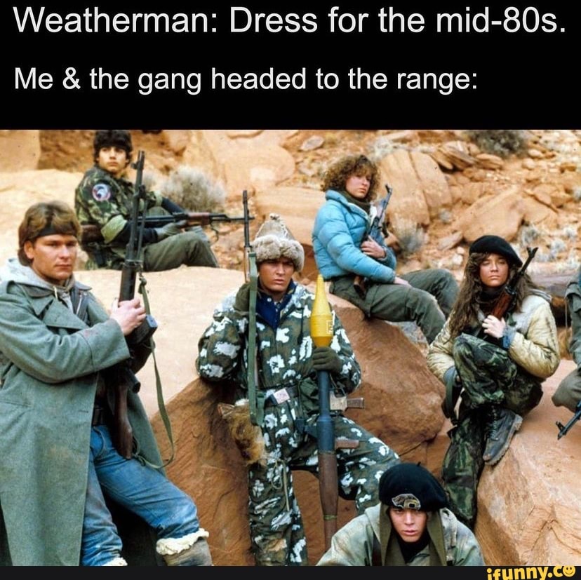 Weatherman: Dress for the mid-80s. Me & the gang headed to the range ...