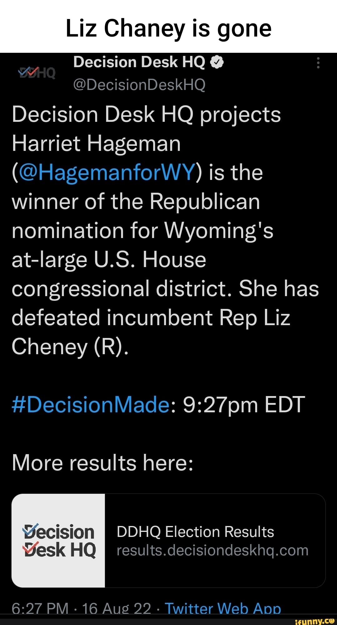 Liz Chaney is gone Decision Desk HQ projects Harriet Hageman ...