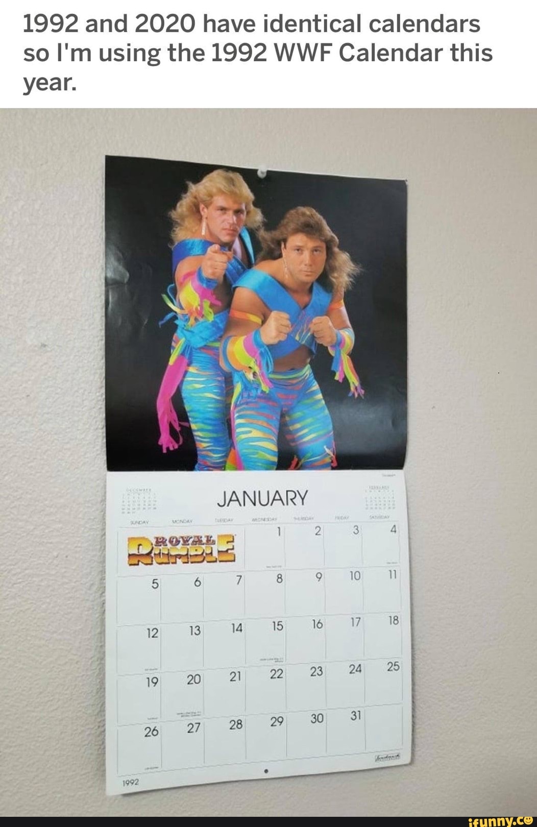 1992 and 2020 have identical calendars so I'm using the 1992 WWF ...