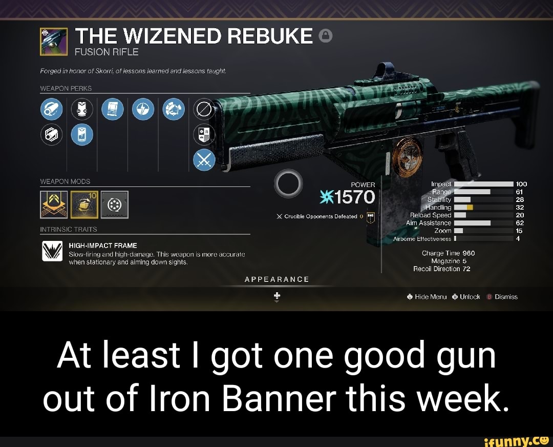 THE WIZENED REBUKE FUSION RIFLE Forged in hanor of Skorri, of lessons ...