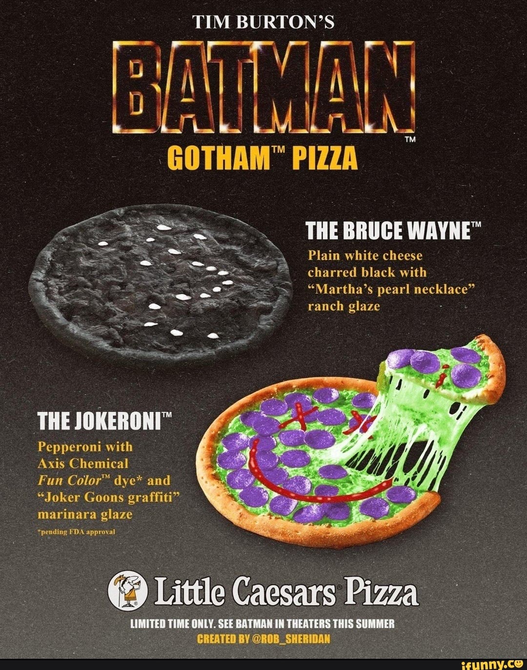 TIM BURTON'S PIZZA THE BRUCE Plain white cheese charred black with ...