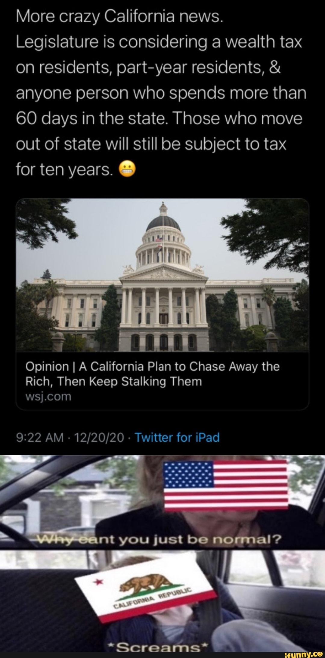 More crazy California news. Legislature is considering a wealth tax on ...