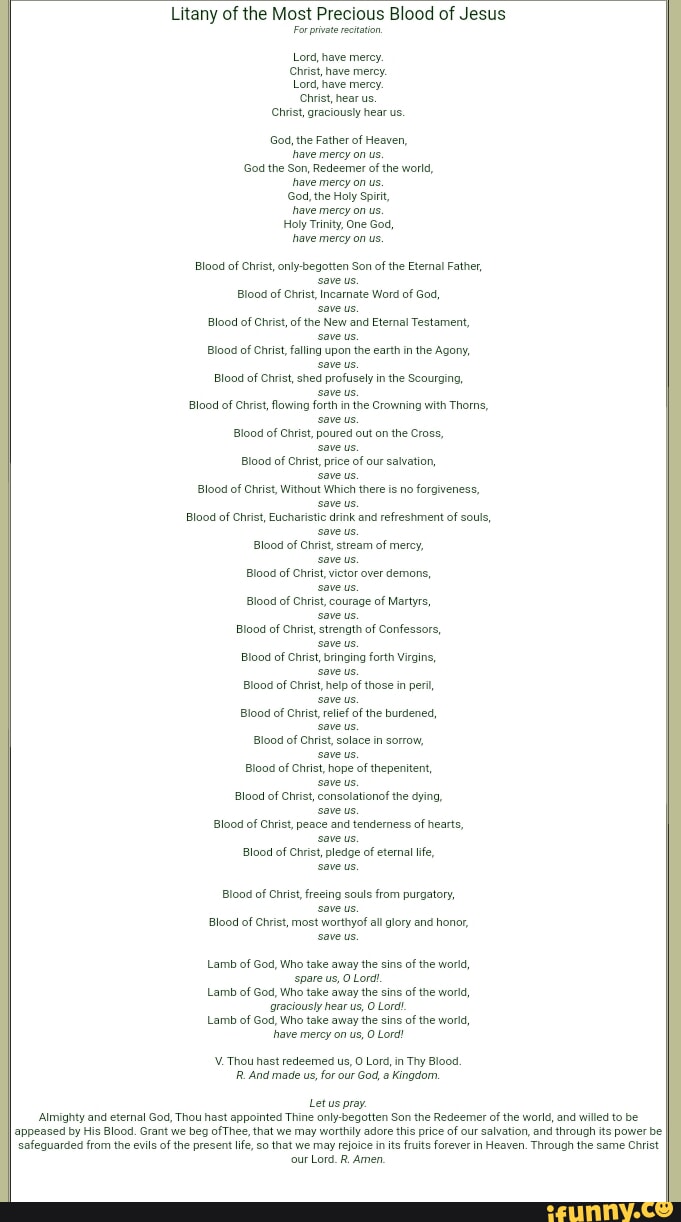 Litany of the Most Precious Blood of Jesus Far private recitation. Lord ...