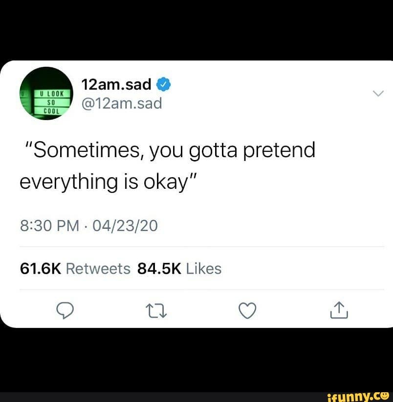 "Sometimes, you gotta pretend everything is okay" PM - - iFunny