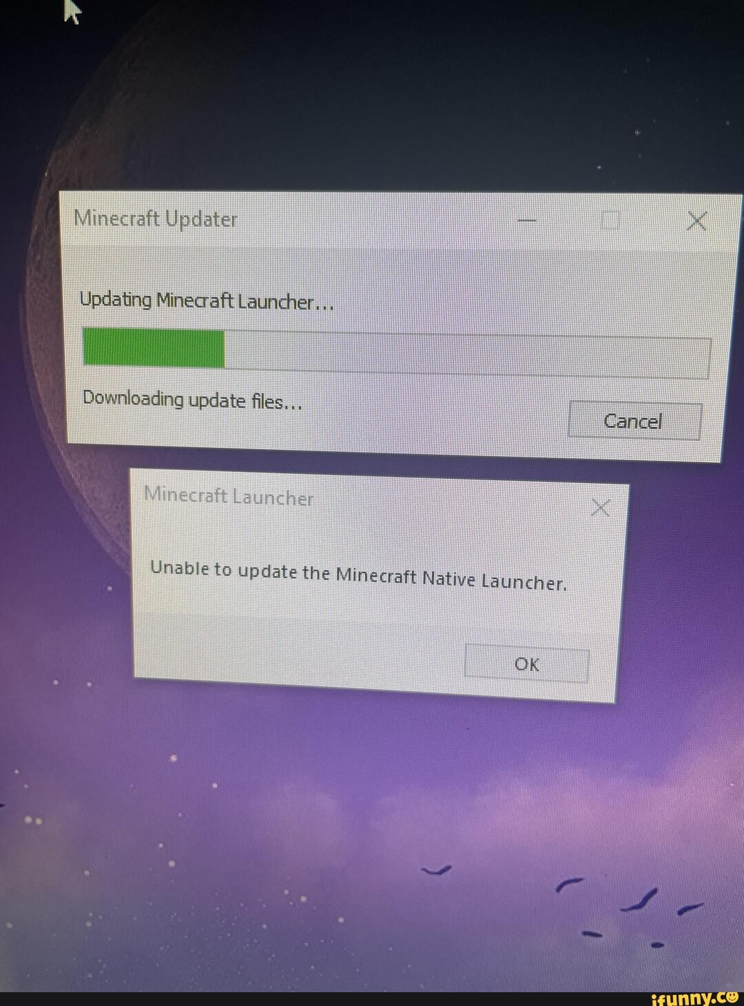 Updating Minecraft Launcher... Downloading update files Unable to ...