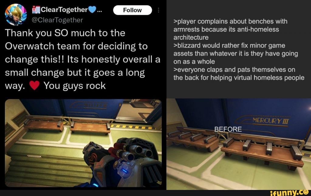 @ClearTogether >player complains about benches with armrests because ...