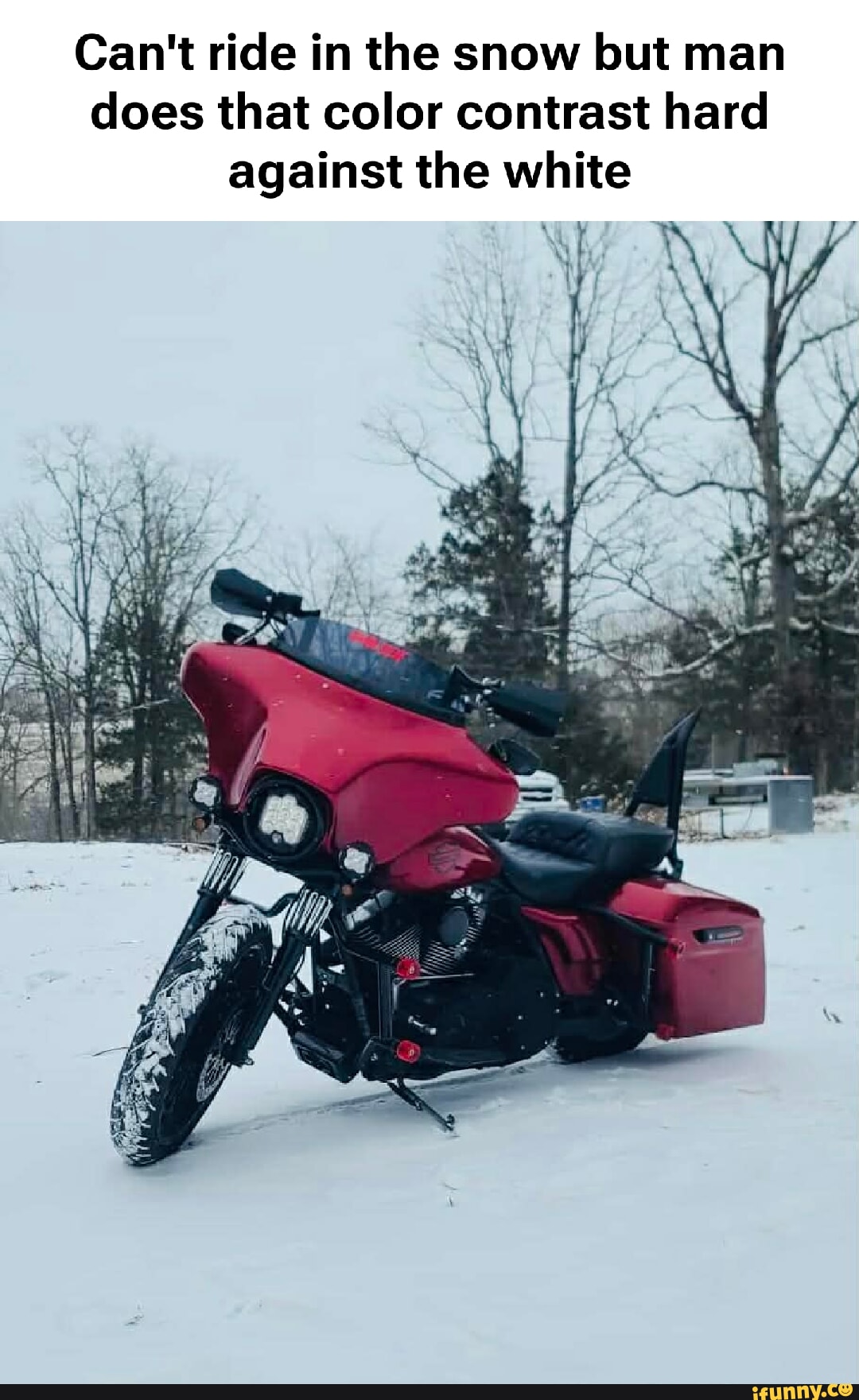 Can't ride in the snow but man does that color contrast hard against ...
