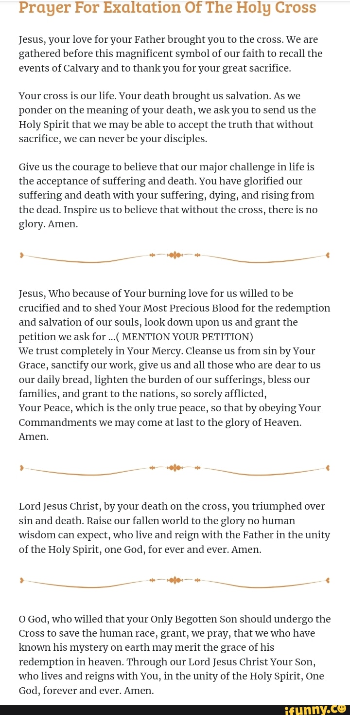 Prayer For Exaltation Of The Holy Cross Jesus, your love for your ...