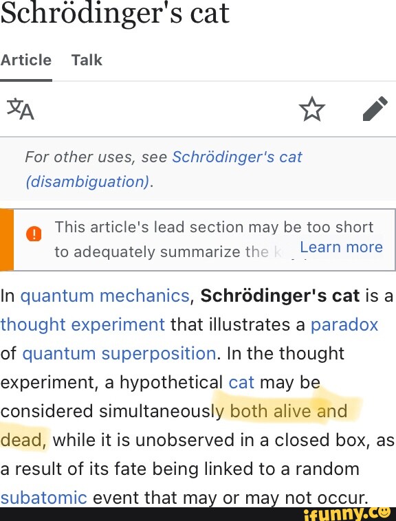 Schrodinger s cat Article Talk wy & For other uses, see Schrddinger's cat {disambiguation ...