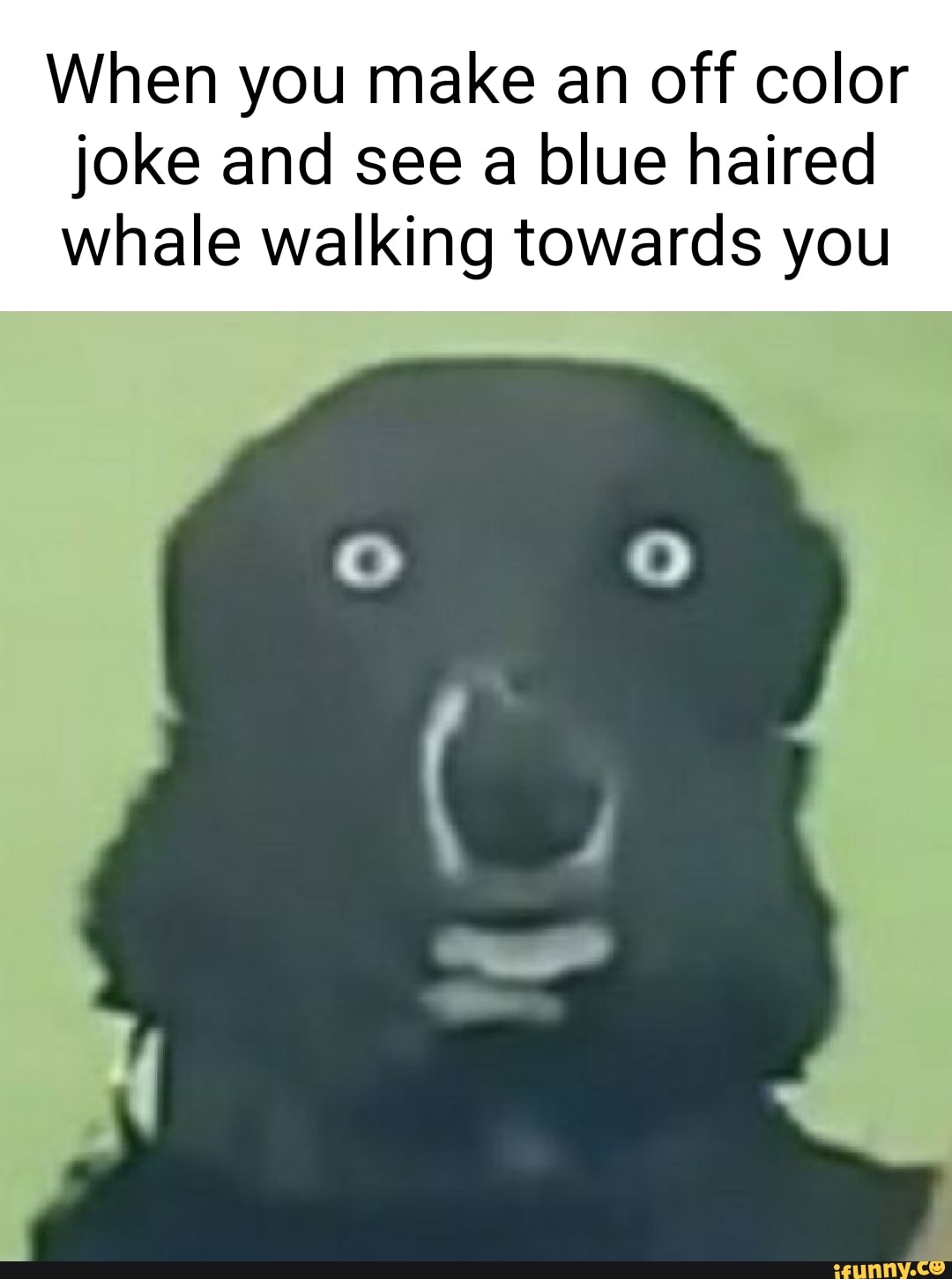 When you make an off color joke and see a blue haired whale walking ...