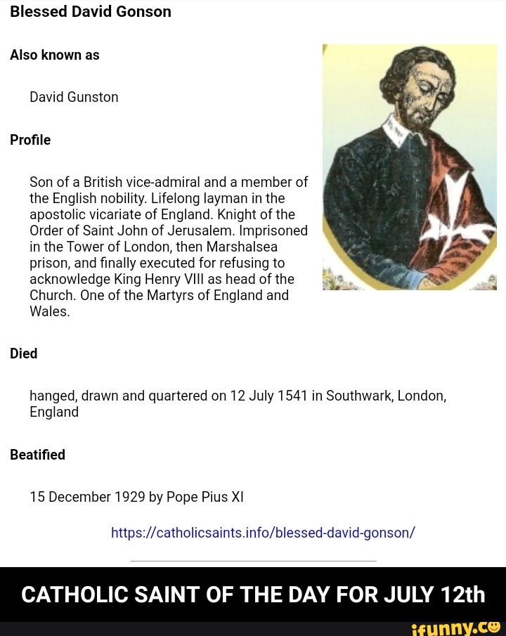 Blessed David Gonson Also known as David Gunston Profile Son of a ...