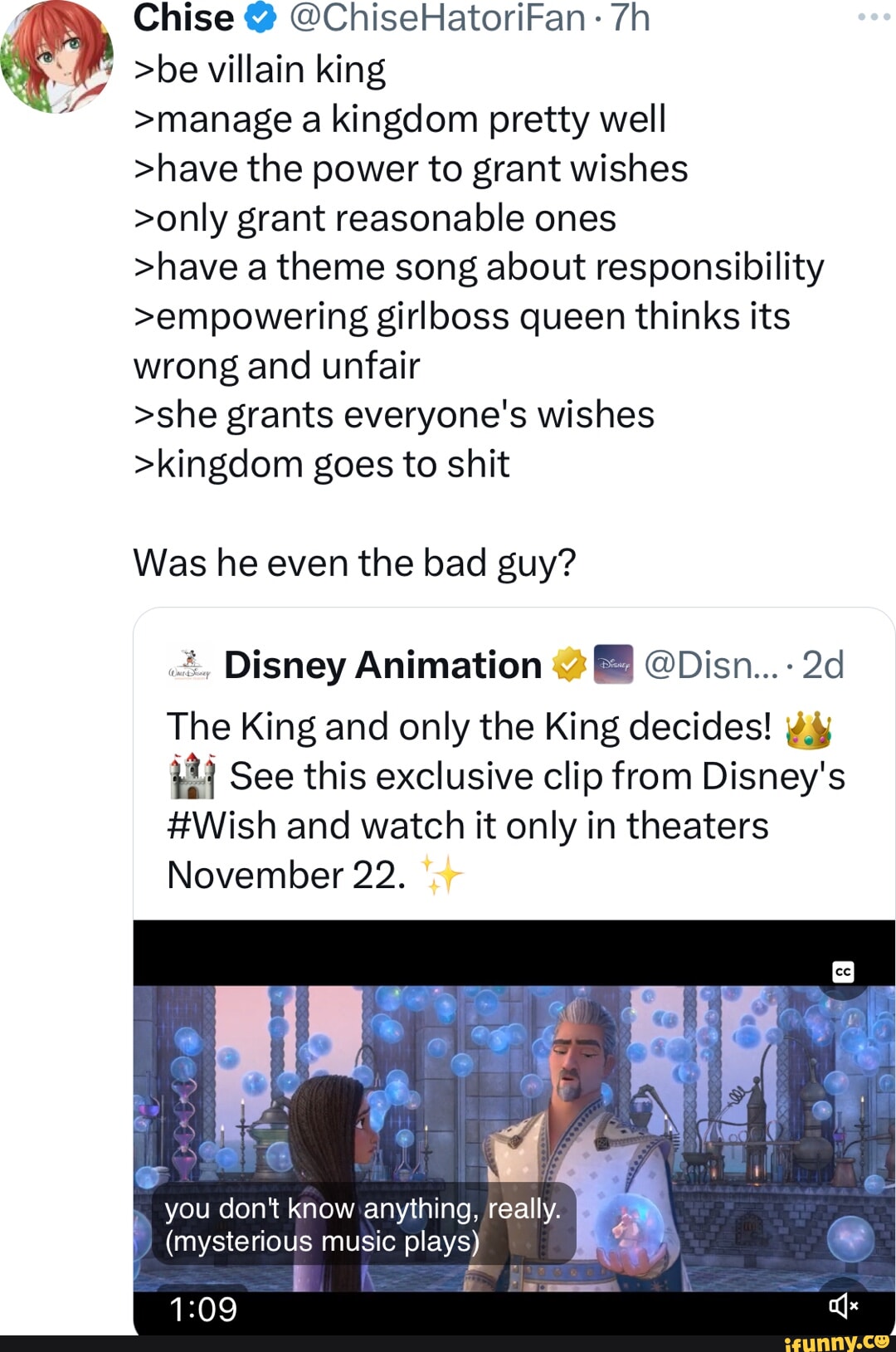 Chise @ChiseHatoriFan- >be villain king >manage a kingdom pretty well ...