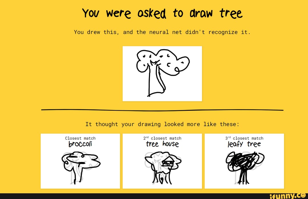 You were asked to draw tree You drew this, and the neural net didn't ...