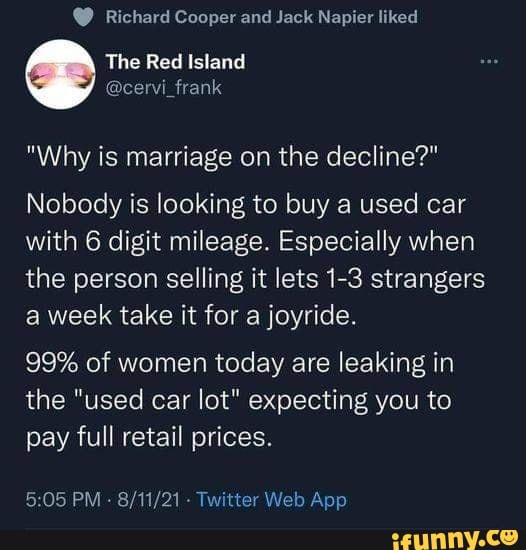Richard Cooper and Jack Napier liked "Why is marriage on the decline ...