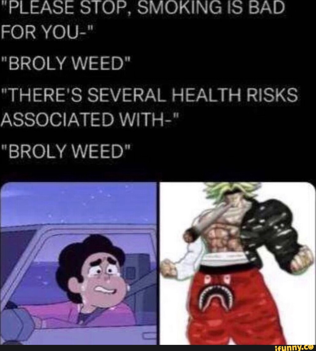 "PLEASE STOP, SMOKING IS BAD FOR YOU-" "BROLY WEED" "THERE'S SEVERAL ...