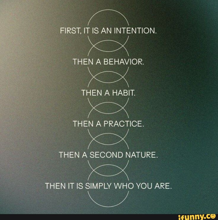 FIRST, IT IS AN INTENTION THEN A BEHAVIOR. THEN HABIT THEN A PRACTICE ...