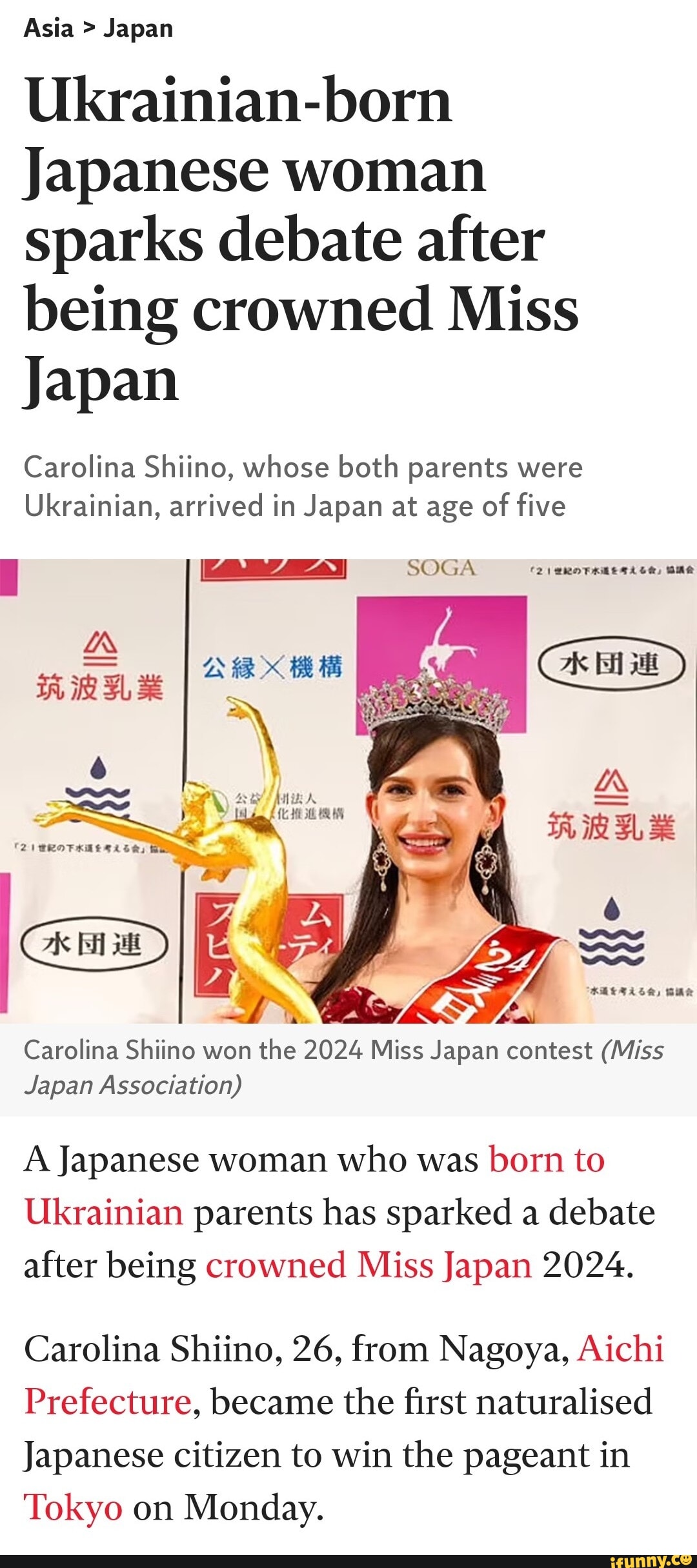 Asia > Japan Ukrainian-born Japanese woman sparks debate after being ...