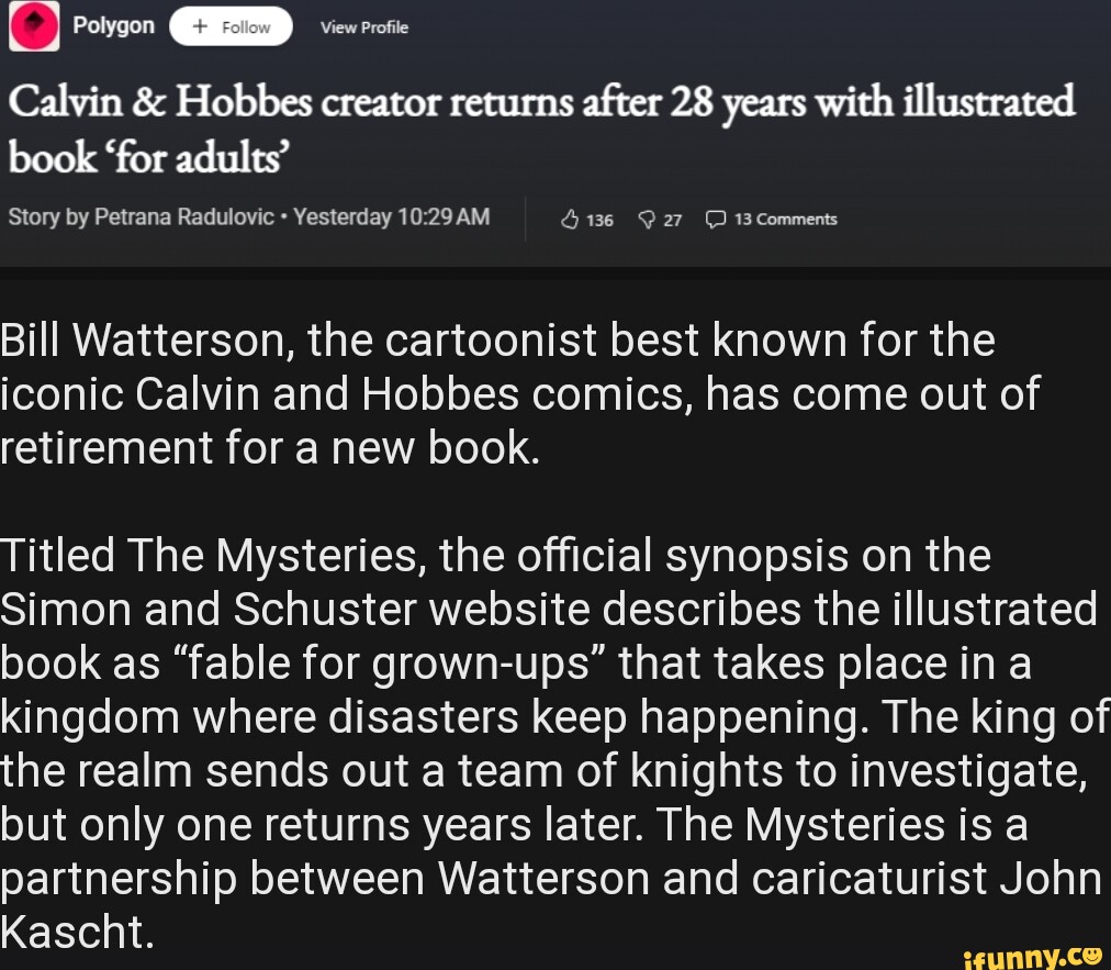 Polygon View Profile Calvin & Hobbes creator returns after 28 years ...