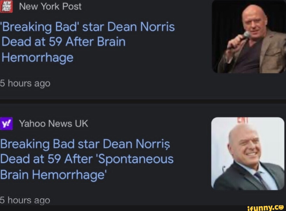 New York Post 'Breaking Bad' star Dean Norris Dead at 59 After Brain ...