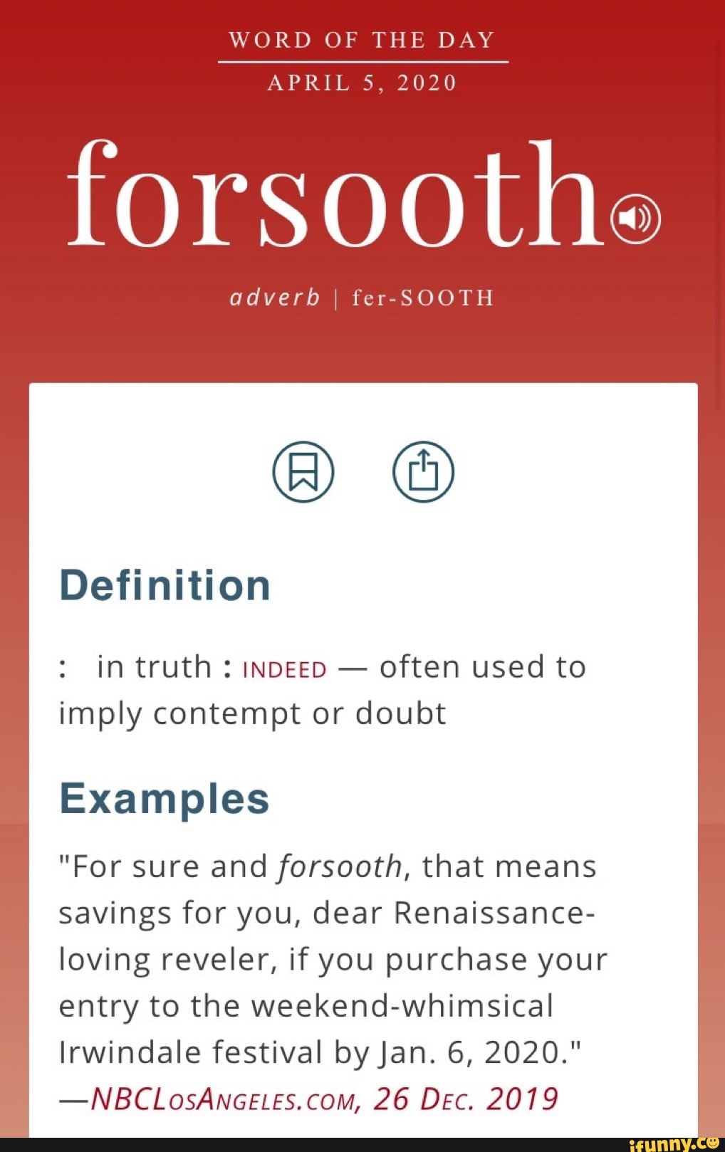 Forsoothe adverb I fer-SOOTH Definition in truth inDEED often used to ...