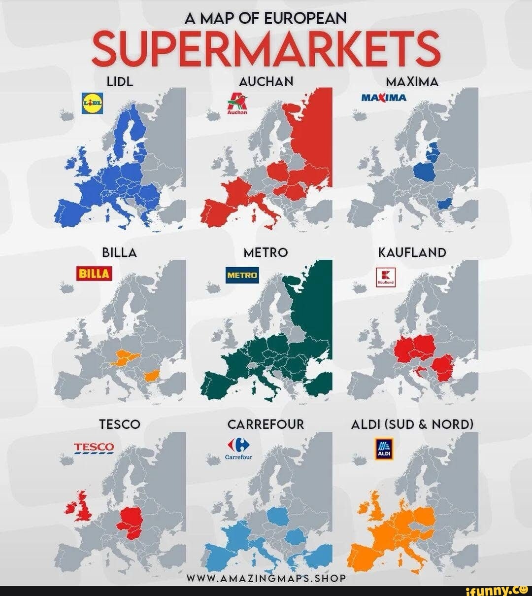A MAP OF EUROPEAN SUPERMARKETS LIDL AUCHAN MAXIMA MAXIMA METRO TESCO ...