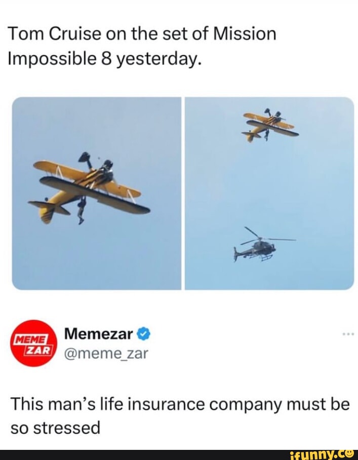 Tom Cruise on the set of Mission Impossible 8 yesterday. Memezar @meme ...