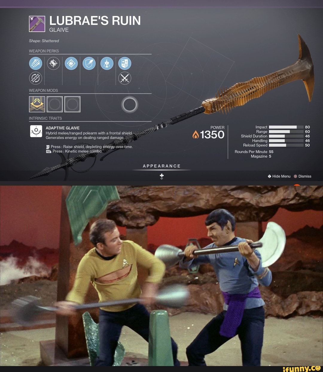 LUBRAE'S RU GLAIVE 'Shape: Shattered WEAPON PERKS WEAPON MODS ...