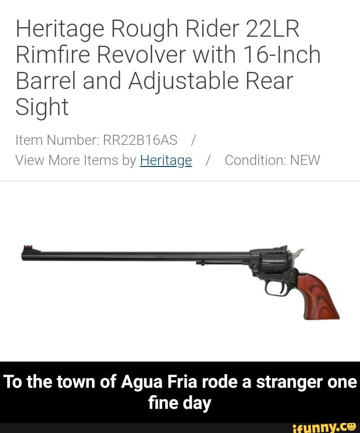 Heritage Rough Rider 22LR Rimﬂre Revolver With 16-lnch Barrel and ...