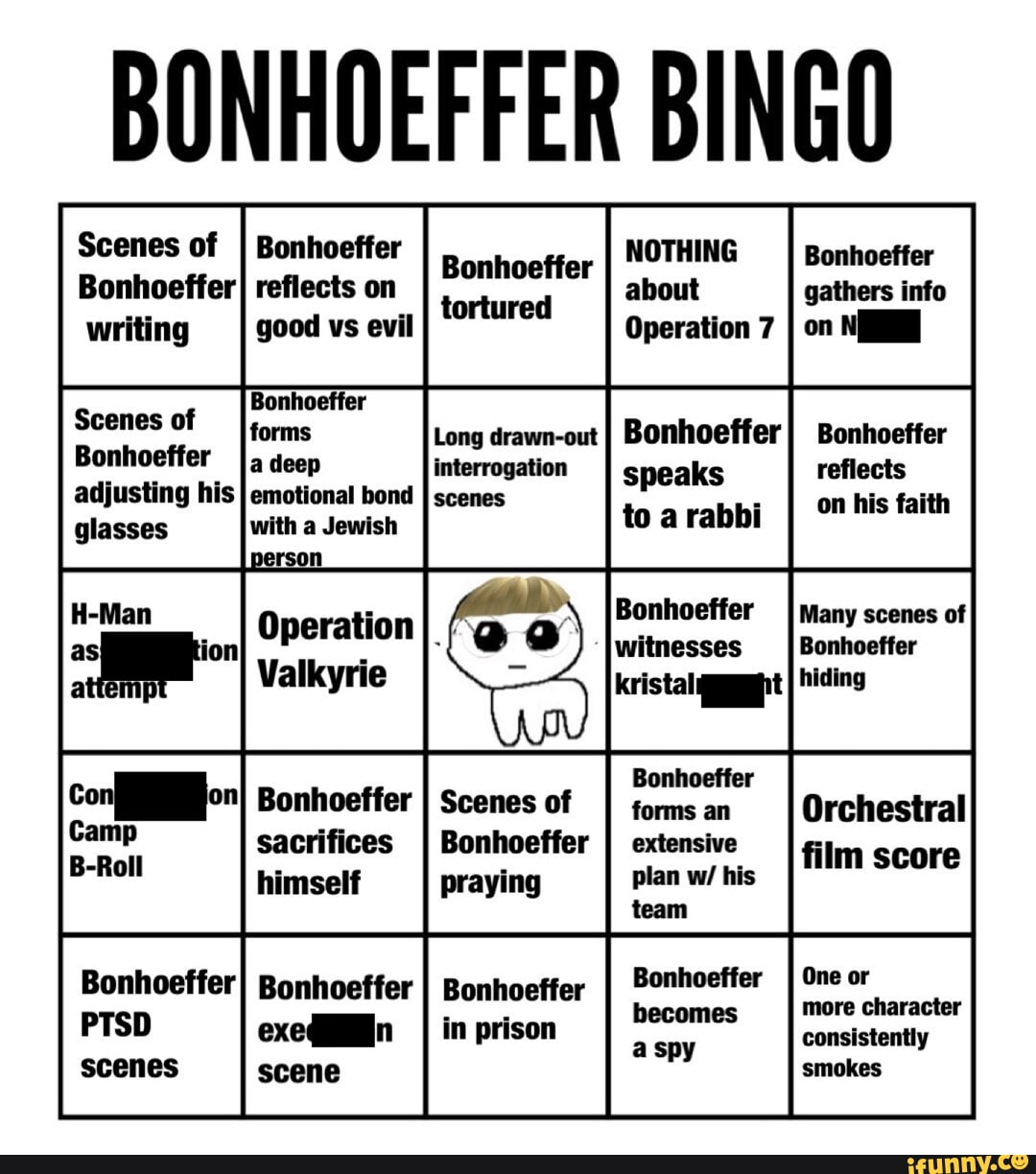 BONHOEFFER BINGO Scenes of I Bonhoeffer NOTHING Bonhoeffer Bonhoeffer ...