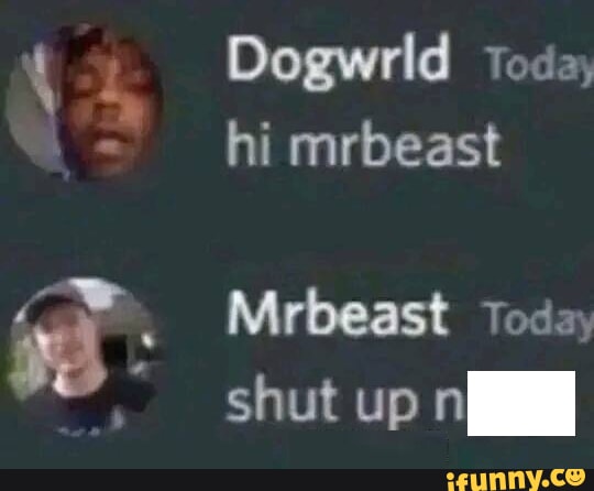 Dogwrld Today hi mrbeast Mrbeast Today shut up ni - iFunny