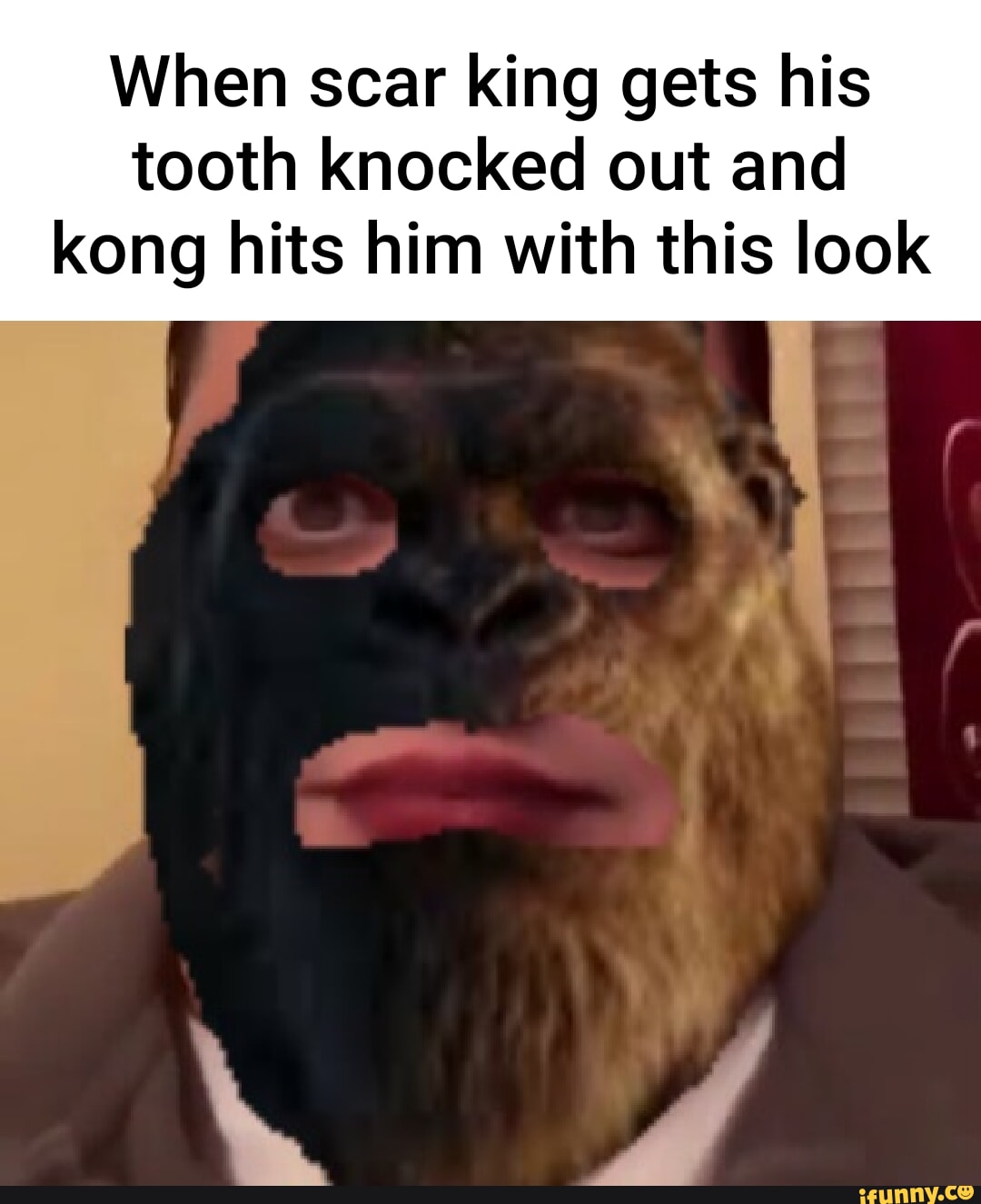 When scar king gets his tooth knocked out and kong hits him with this ...