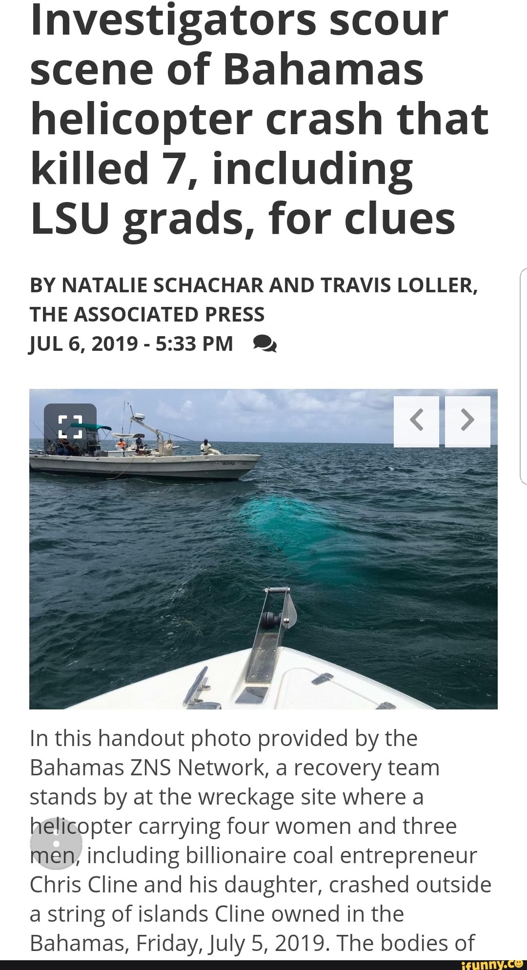 Investigators scour scene of Bahamas helicopter crash that killed 7 ...