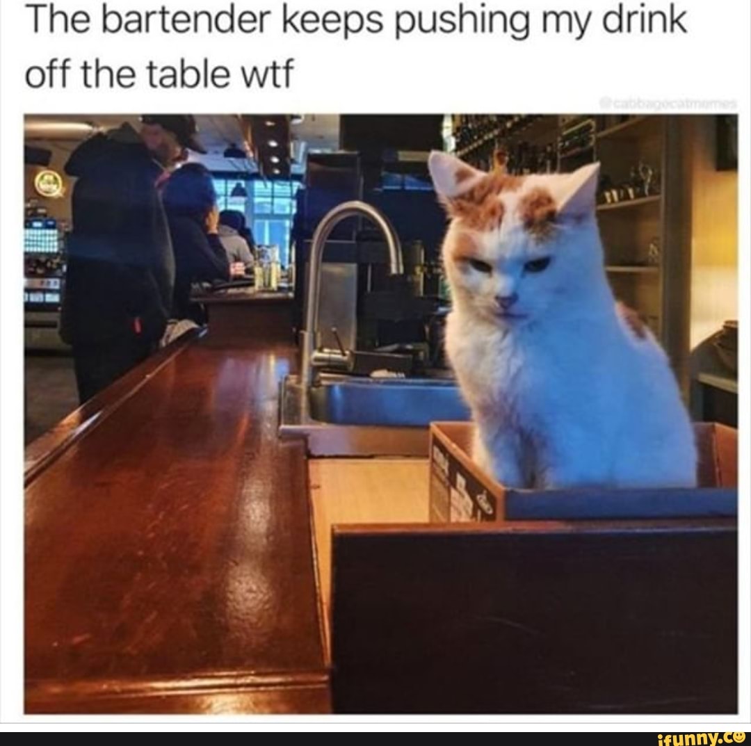 The bartender keeps pushing my drink off the table wtf - iFunny