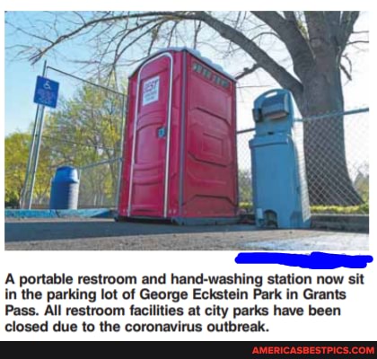 A portable restroom and hand-washing station now sit in the parking lot ...