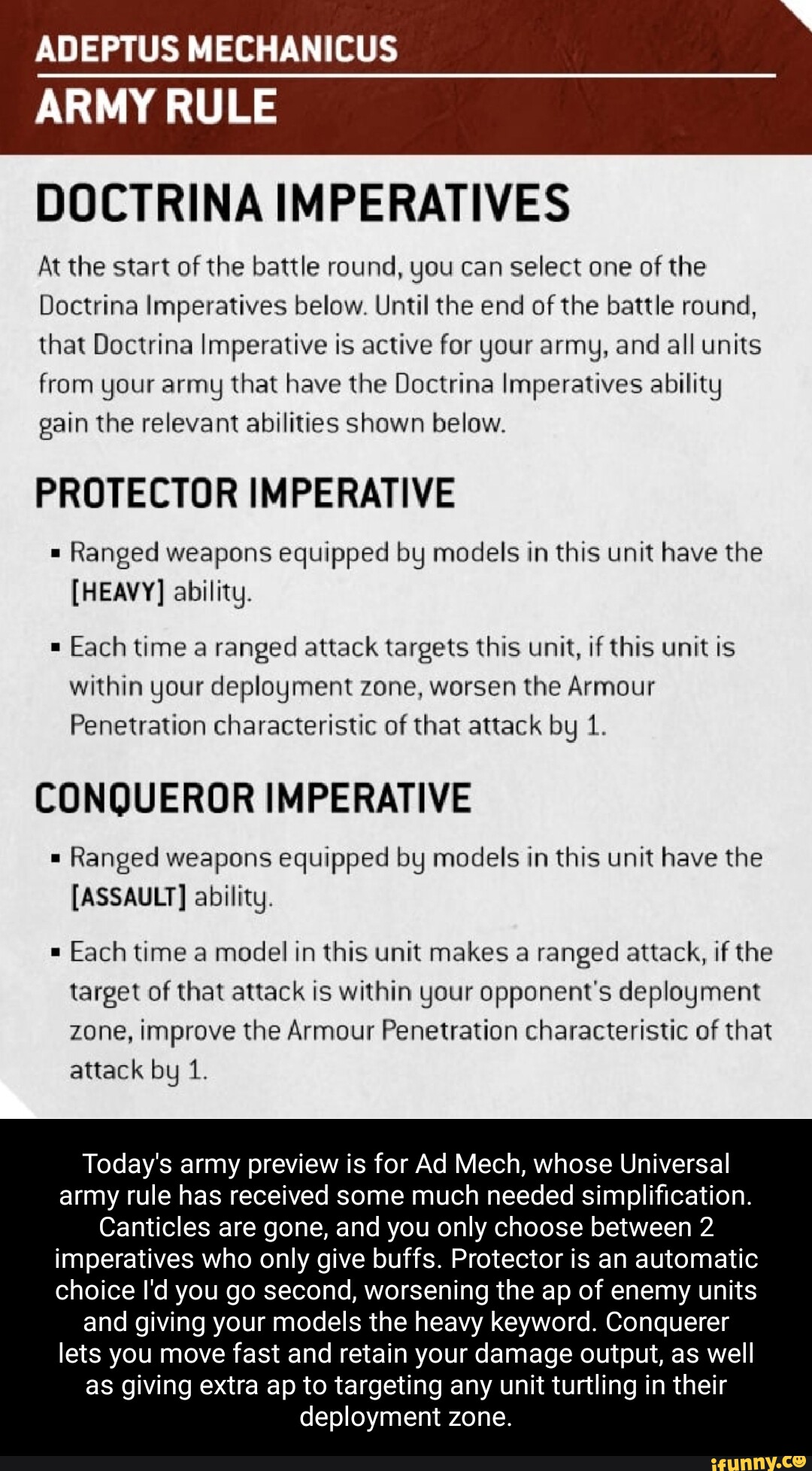 ADEPTUS MECHANICUS ARMY RULE DOCTRINA IMPERATIVES At the start of the ...